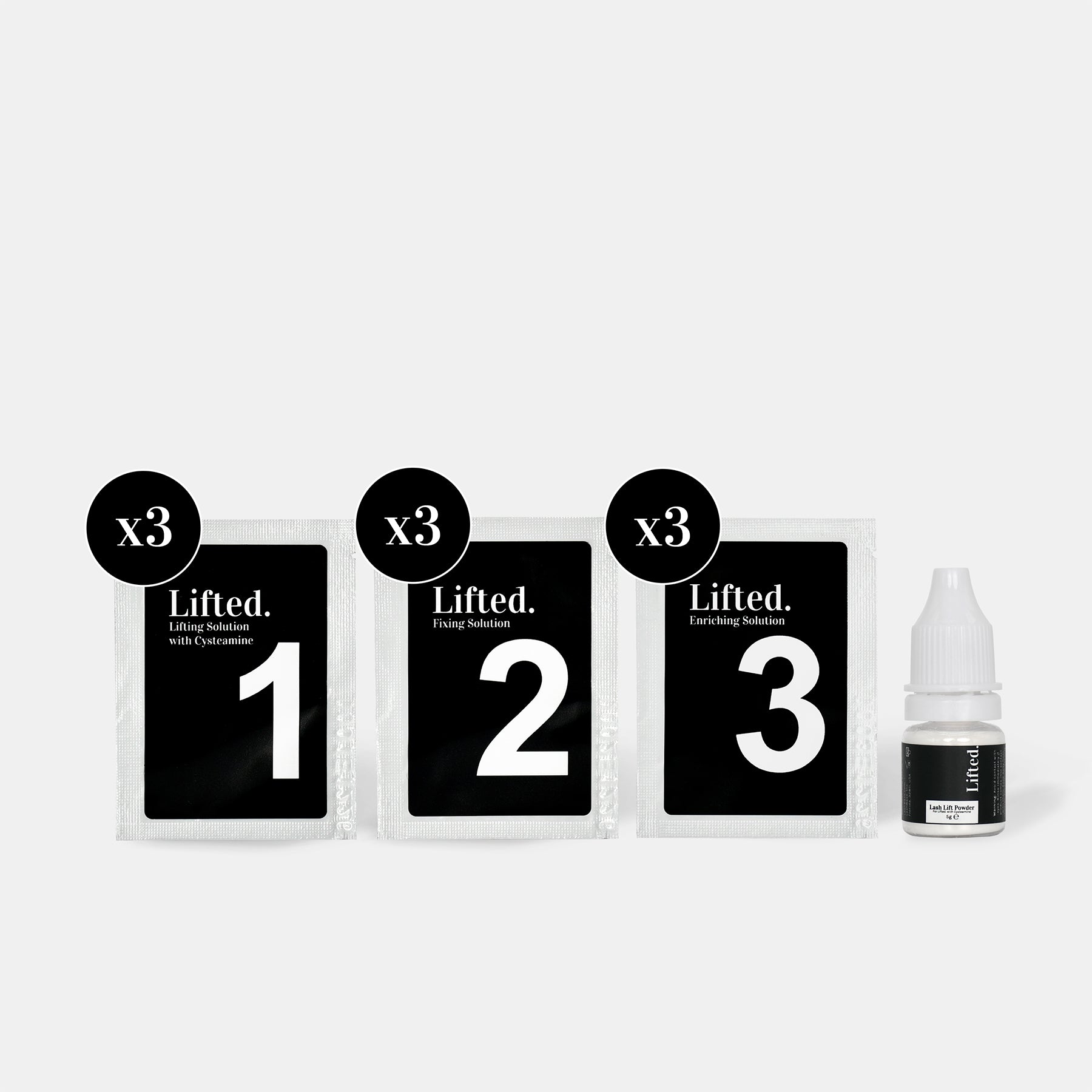 Lifted. 3 Step System with Cysteamine & Lash Lift Powder (3 Sachets of